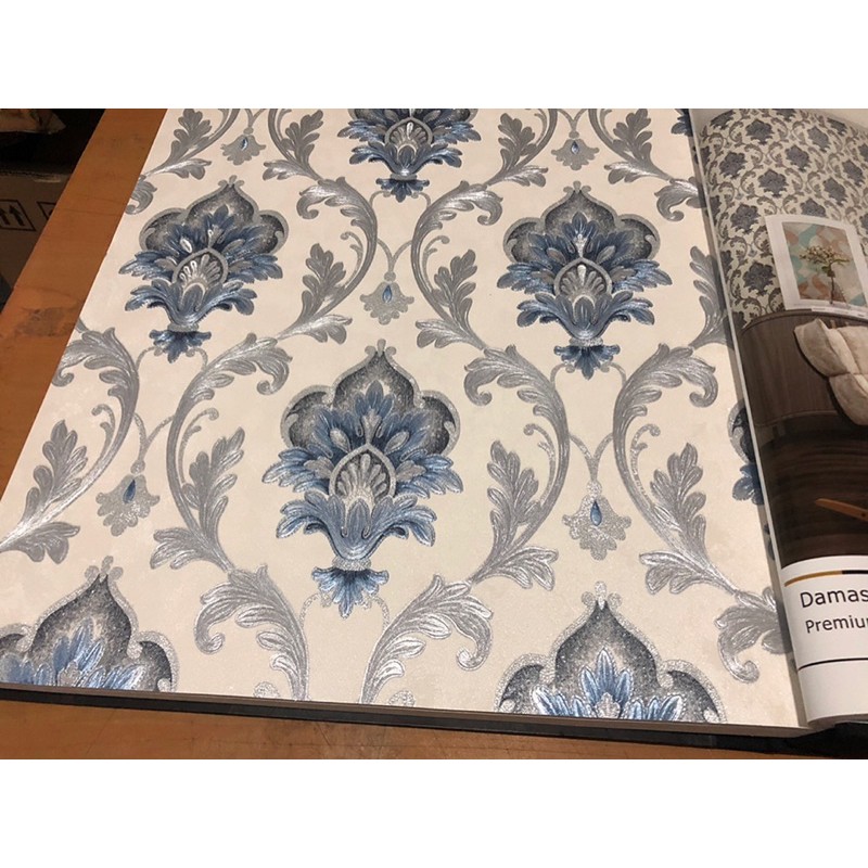 Jual Wallpaper Dinding Klasik Batik Biru Silver Premium Mewah CR168-65 ...