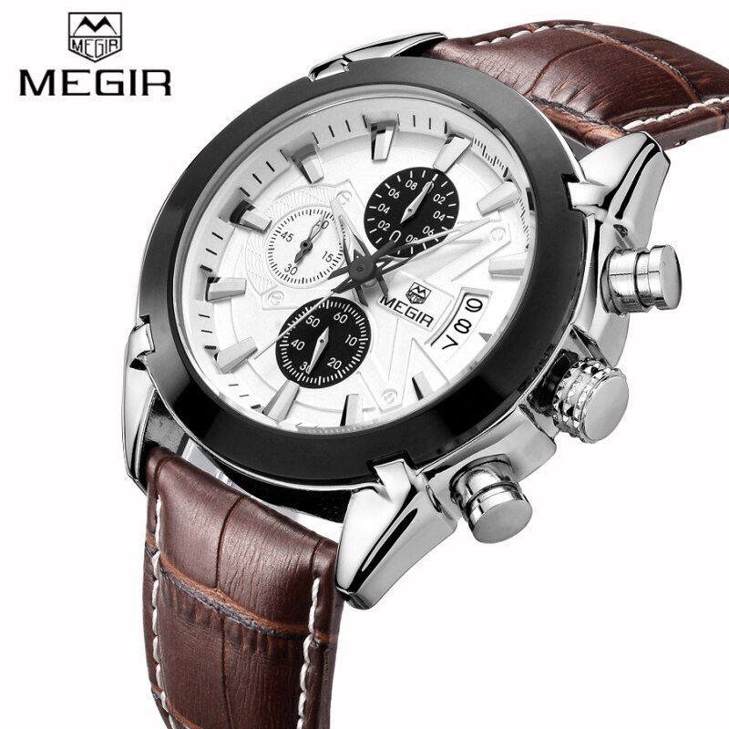 Jual MEGIR 2020 Jam Tangan Pria Analog Chronograph Tali Kulit MGOS ...