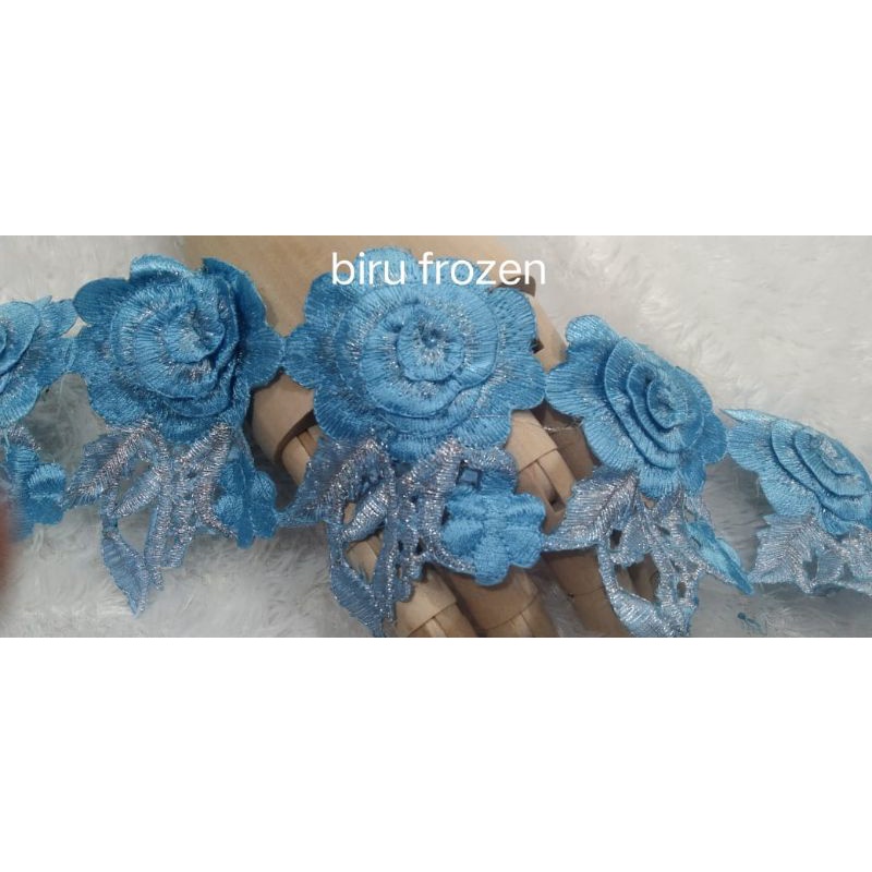 Jual Renda Bordir bunga mawar tumpuk warna 1Meter Renda mawar tumpuk ...