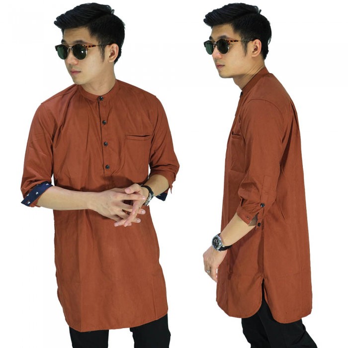 Jual Baju Koko Muslim Kurta Gamis Pakistan Pria 3/4 Polos Merah Bata ...