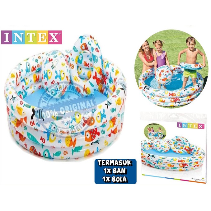 Jual Kolam Renang Anak SET BONUS Bola dan Ban Fishbowl Pool INTEX 59469 ...