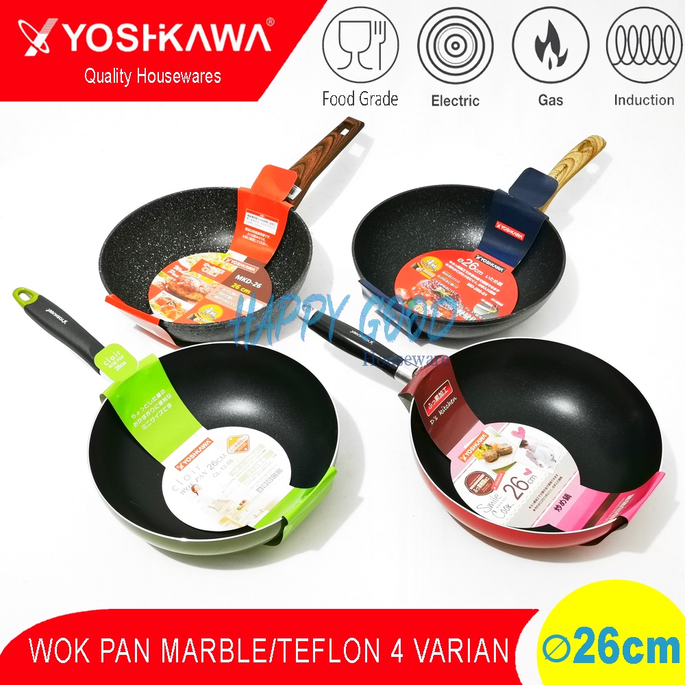 Jual YOSHIKAWA 26CM 4 VARIAN WOK PAN/PANCI/PENGGORENGAN/WAJAN TEFLON/MARBLE ANTI LENGKET ...