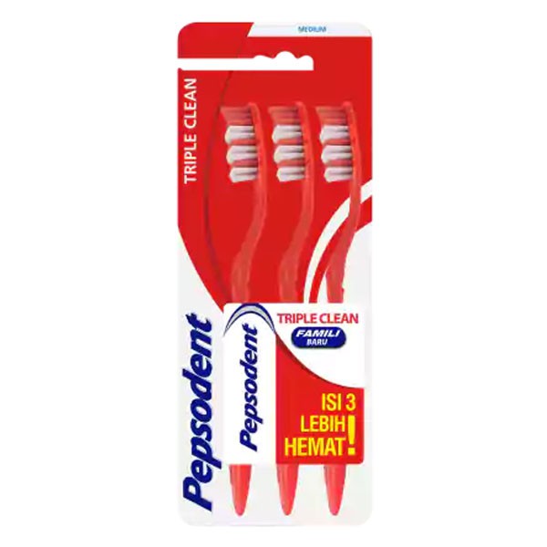 Jual Pepsodent Tooth Brush Triple Clean Medium 3s - Farmers Market ...