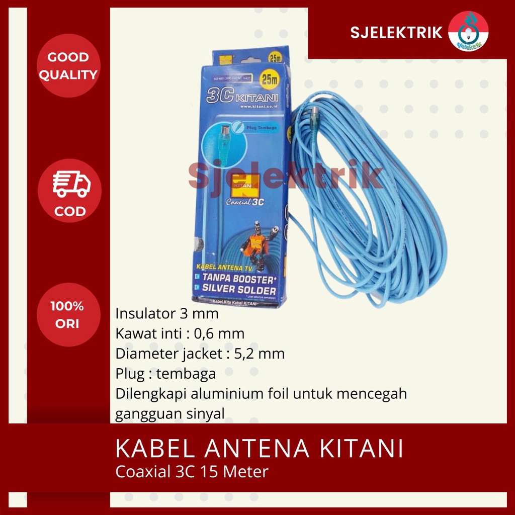Jual Kabel Antena TV KITANI 15 M COAXIAL 3C BIRU Plug Tembaga 15M Anten | Shopee Indonesia