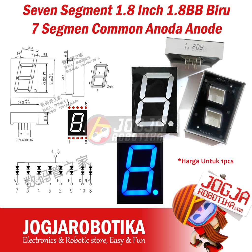 Jual Seven Segment 1.8 Inch 1.8BB Biru 7 Segmen Common Anoda Anode ...
