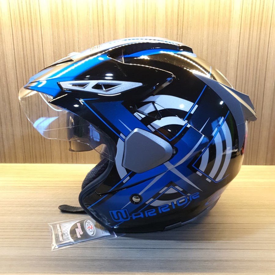 Jual Helm Half Face Dewasa Double Visor Anti Pecah SNI Warrior Blue ...