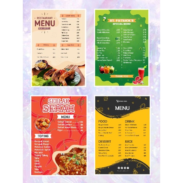 Jual Desain daftar menu menu resto menu cafe daftar makanan minuman ...