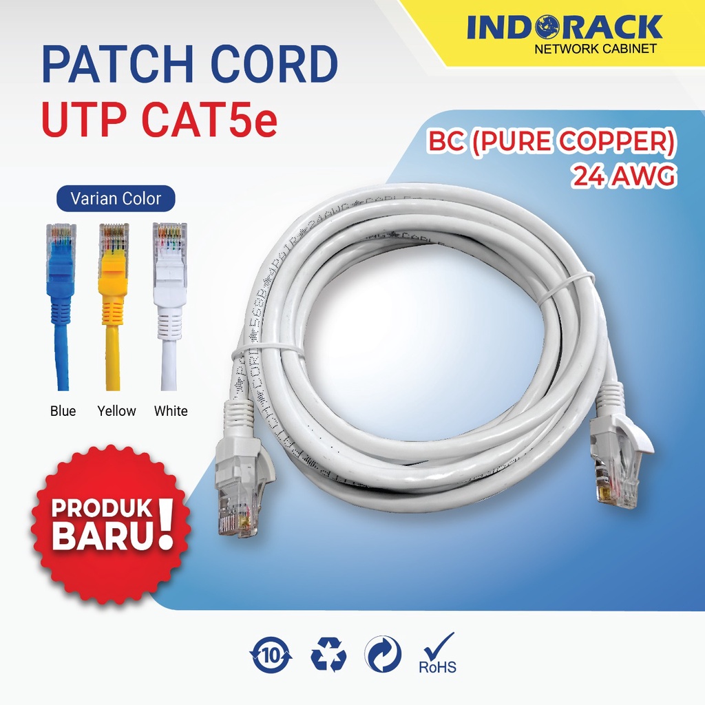 Jual INDORACK PATCH CORD UTP CAT 5e - KABEL LAN CAT5e 30 METER KUNING ...