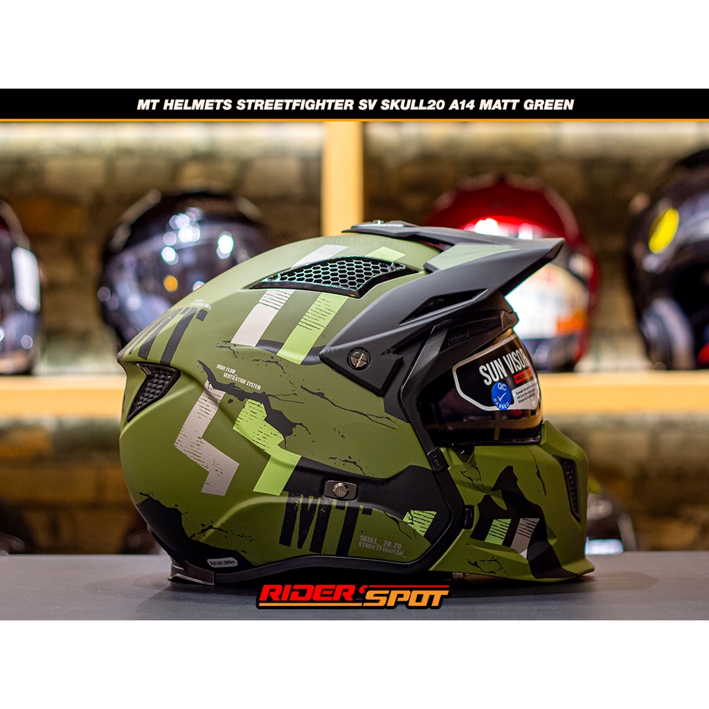 Jual Helm Motor MT Helmets Streetfighter SV Skull20 A16 Matte Green Not ...