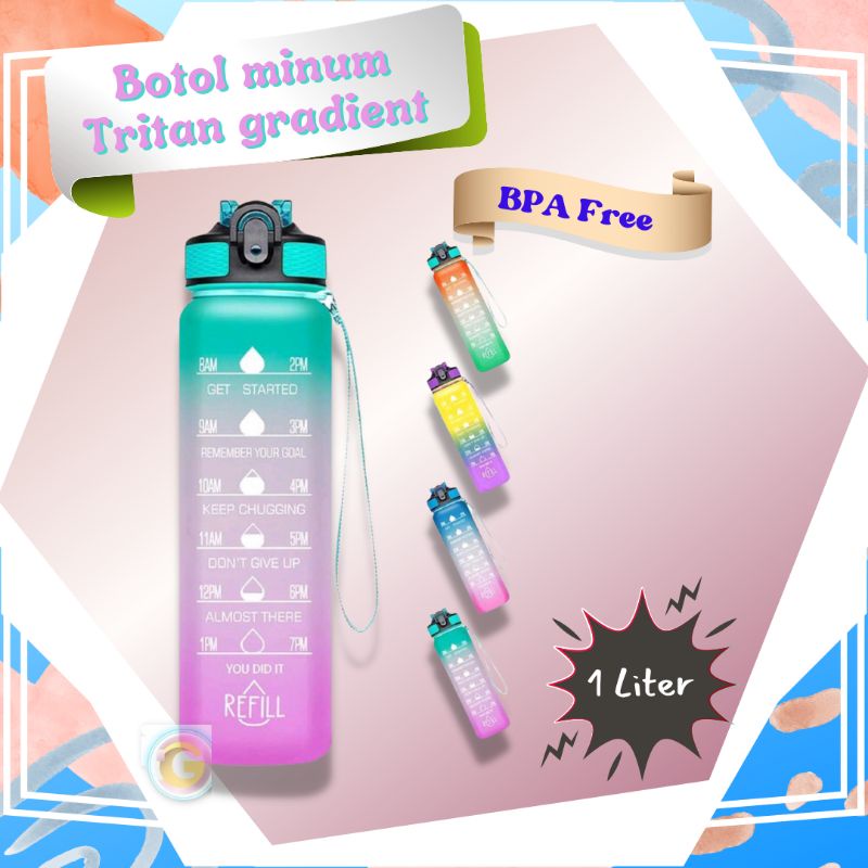 Jual botol minum pastel 1 liter / drink reminder (BPA FREE ) | Shopee Indonesia