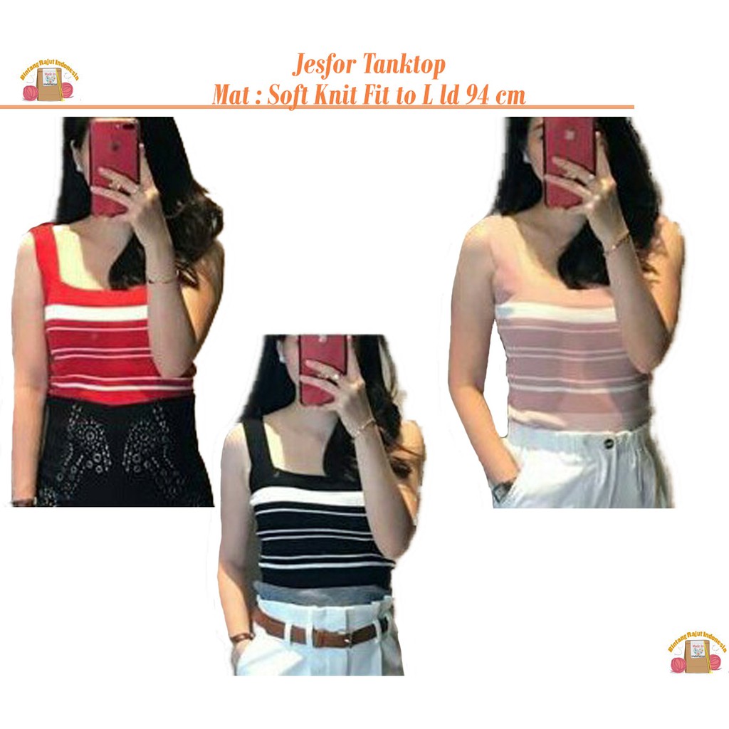 Jual Bintang Rajut Indo || Jesfor Tanktop Knit Tanktop Garis Rajutan Wanita Sexy | Shopee Indonesia
