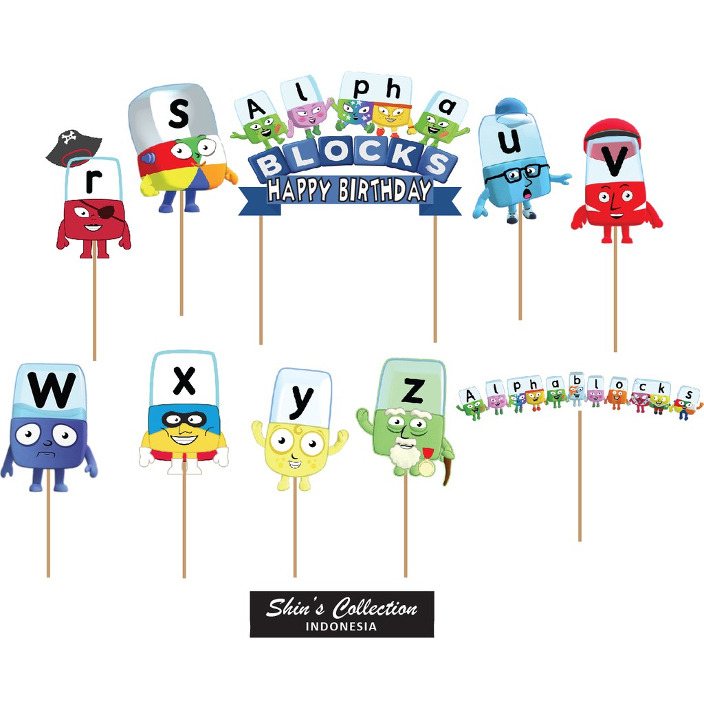 Jual Cake topper Alpha Blocks Alphablocks set isi 10 pc | Shopee Indonesia