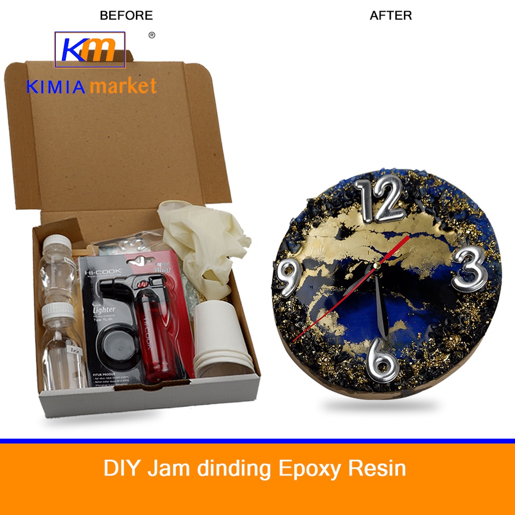 Jual DIY Jam Dinding Biru Kecil dari Epoxy Resin Clear/ Epoxy Resin ...
