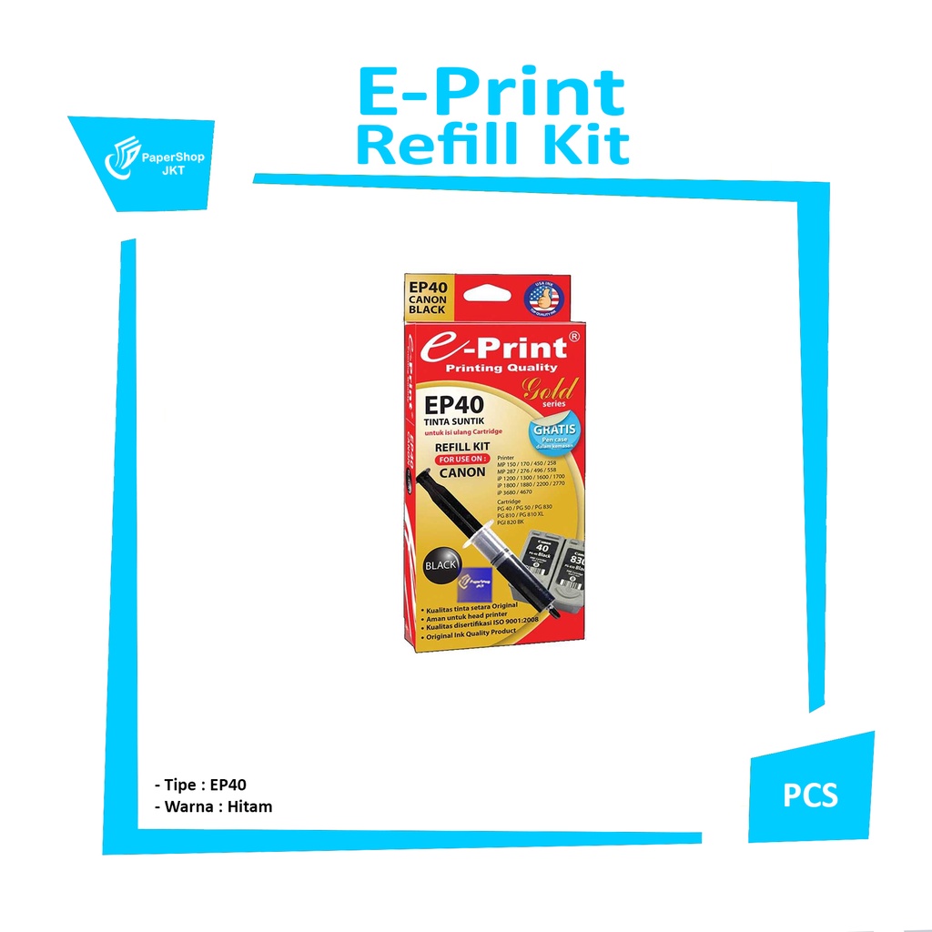 Jual EPRINT - Refill Tinta Kit Gold Printer Canon Suntikan Black ...