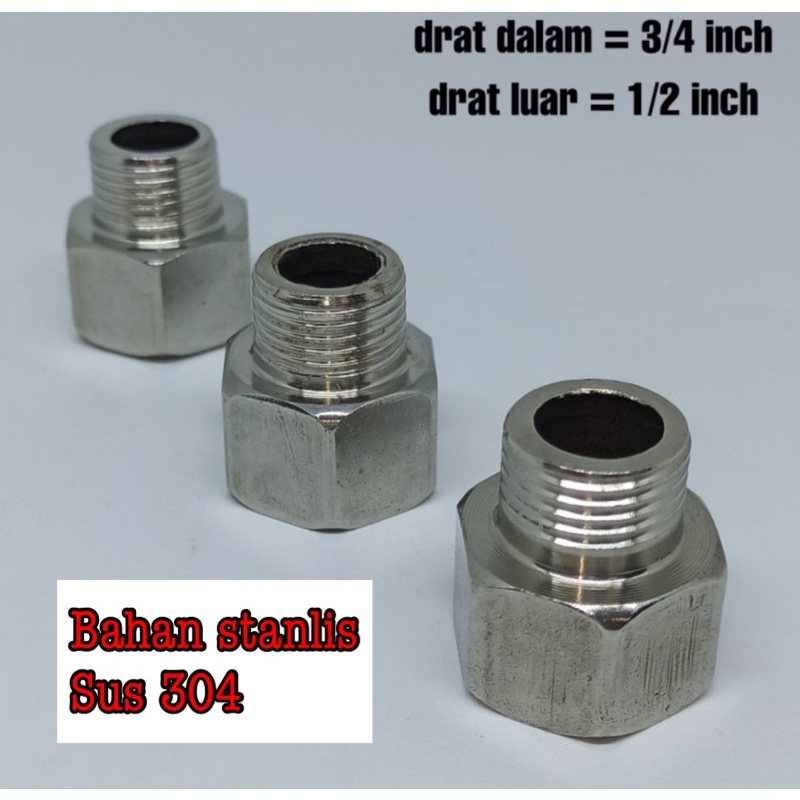 Jual SOK KRAN NEPEL SAMBUNGAN M 1/2" X F 3/4" STAINLESS 34/ Sambungan Pipa Drat Luar 1/2 + Drat ...