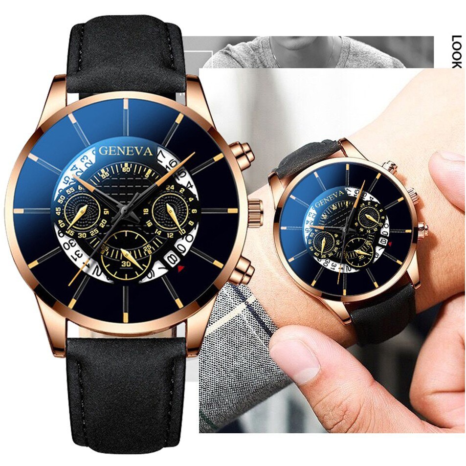 Jual COD Jam Tangan Pria Geneva Chrono Kulit | Shopee Indonesia