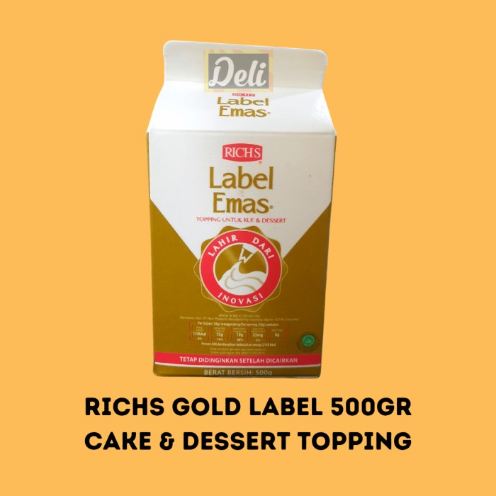 Jual Richs Gold Label Emas Topping Cream / Whipping Cream Untuk Kue dan ...