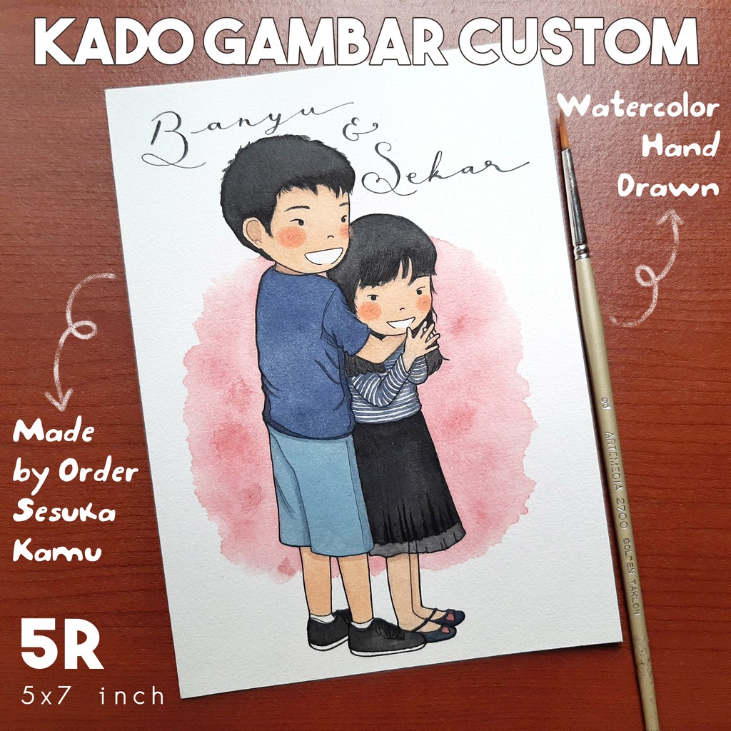 Jual Kado Gambar Ilustrasi Custom 5R Watercolor | Shopee Indonesia