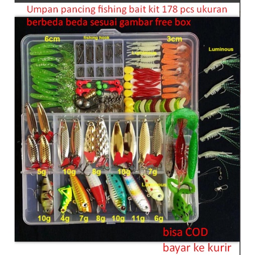 Jual Umpan pancing fishing bait kit 178 pcs ukuran berbeda beda sesuai ...