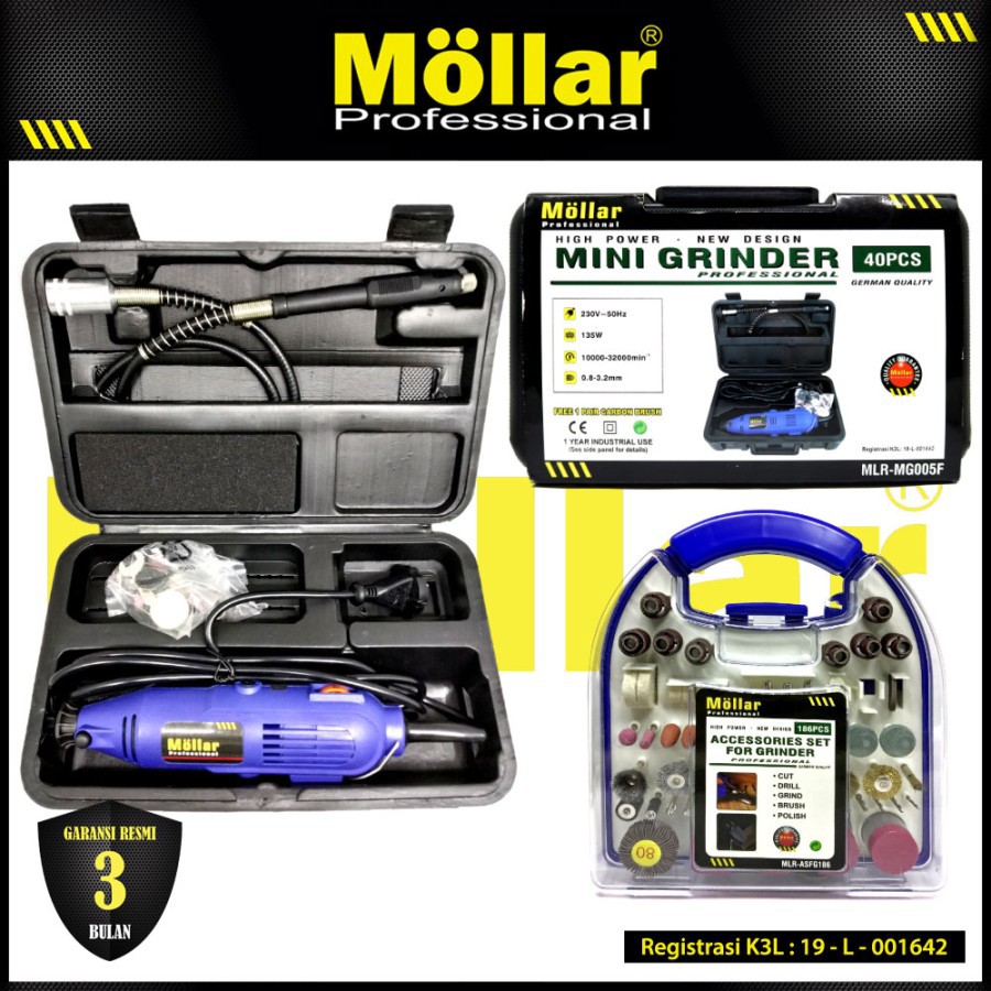 Jual [PAKET] MOLLAR MG005 Bor Gerinda Tuner Set & Mata Mini Grinder 186 ...