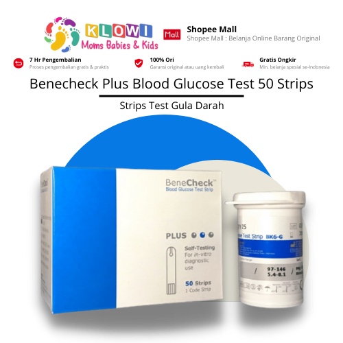 Jual Benecheck Plus Blood Glucose Test Strip 50`/Strip Gula Darah/Strip ...