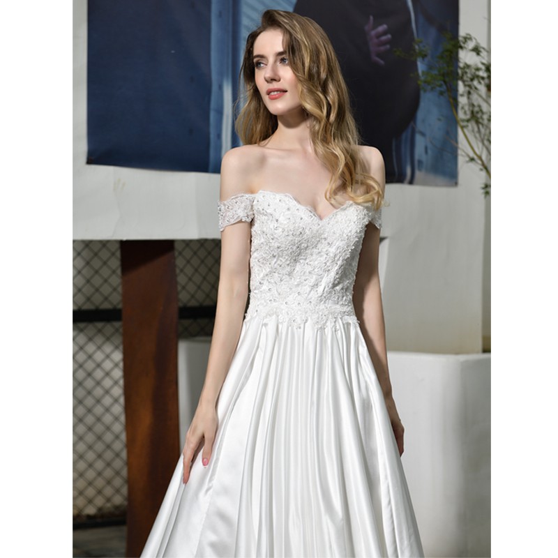 Jual Gaun pengantin A-line putih off shoulder bridall dresses | Shopee ...