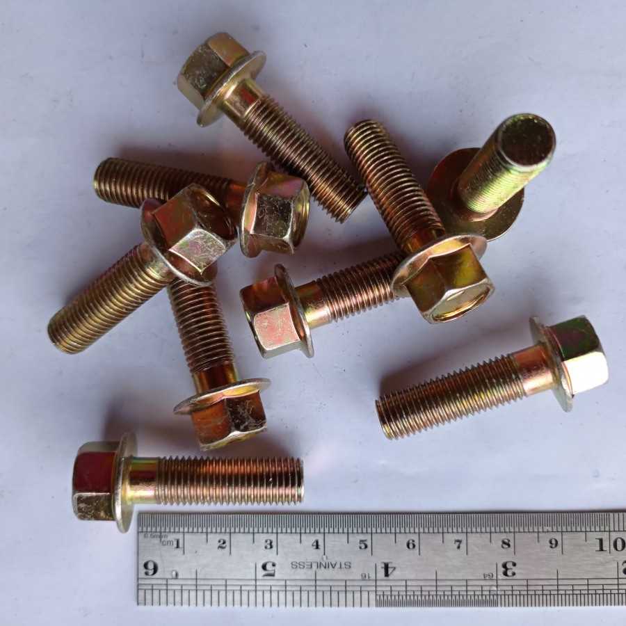 Jual FLANGE BOLT M10 X 35 / BAUT TOPI M10 X 35 KUNING / FLANGE BOLT ...