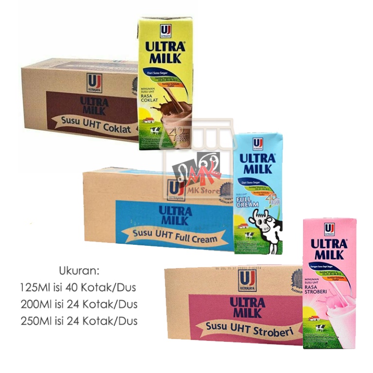 Jual Susu UHT Ultra Milk Coklat/Full Cream/Strawberry Dus 125Ml/200Ml/250Ml | Shopee Indonesia
