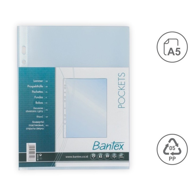 Jual Bantex PP Pocket Sheet Protector Size A5 20 Lubang 10 Lembar ...