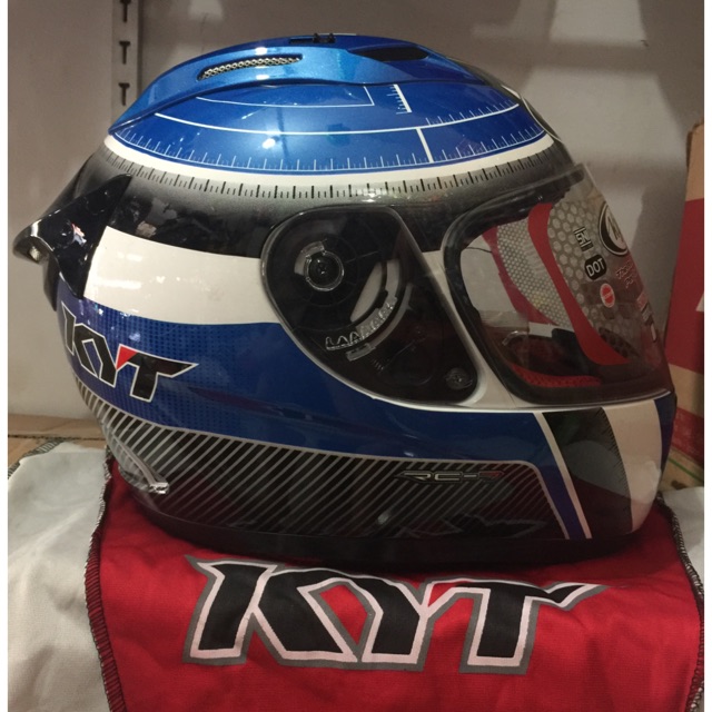 Jual Helm KYT R-10 Full Face Motif Biru Abu 100% Original | Shopee ...