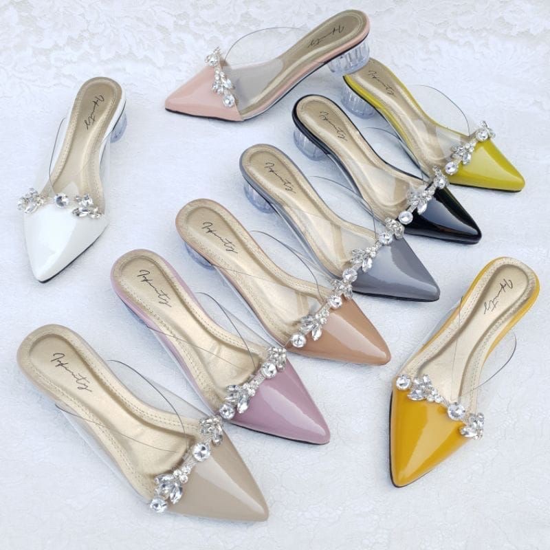 Jual ARF Collection Sepatu Selop Heels Kaca 3 CM Permata Diamond ...