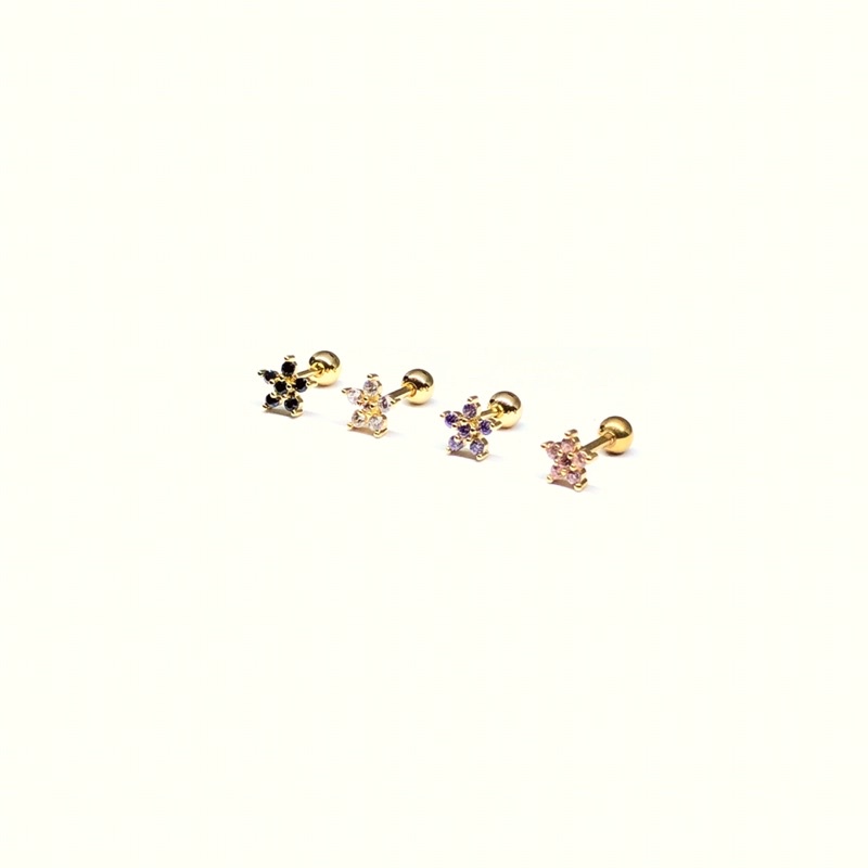 Jual flower ball-end earrings in GOLD colour (D4) / anting tindik ...