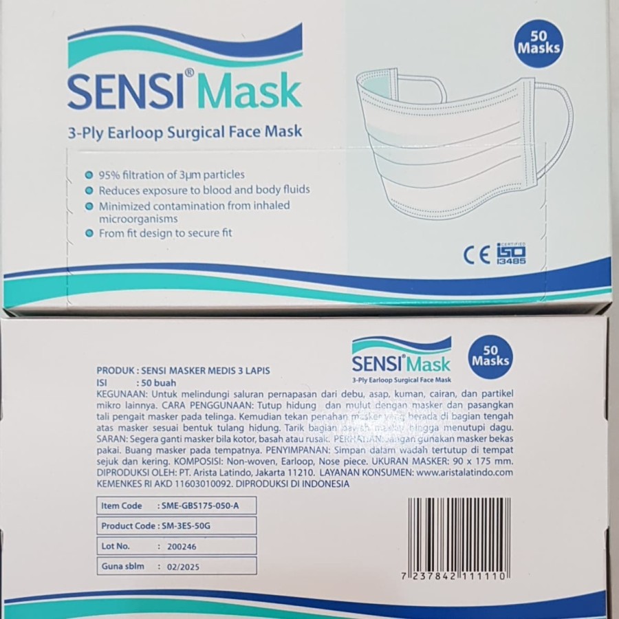 Jual Masker Sensi Medis Surgical Disposable Face Mask 3 Ply Earloop APD ...