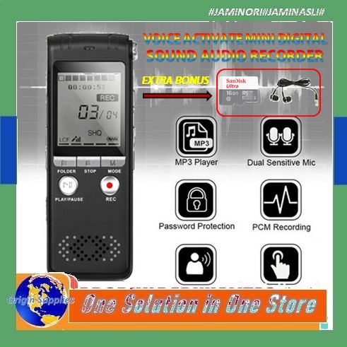 Jual USB Digital Voice Recorder 8GB + Mp3 Player - Alat Perekam Suara ...