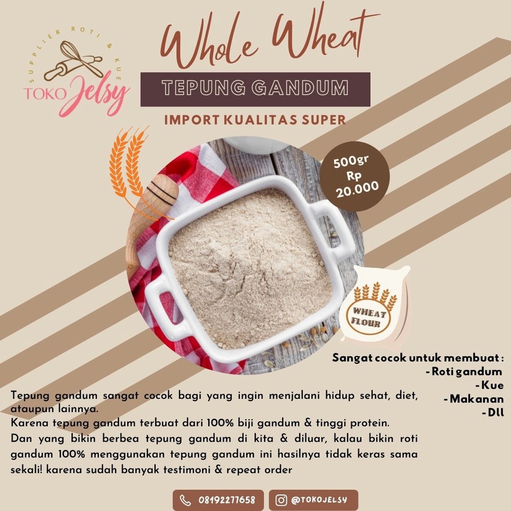 Jual Whole wheat flour / Tepung Gandum Import 1/2kg | Shopee Indonesia