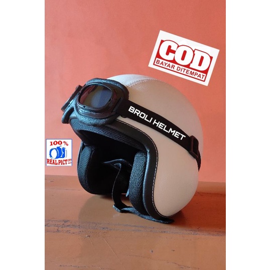 Jual helm pilot kacamata/helm pilot putih kacamata/helm moge ...