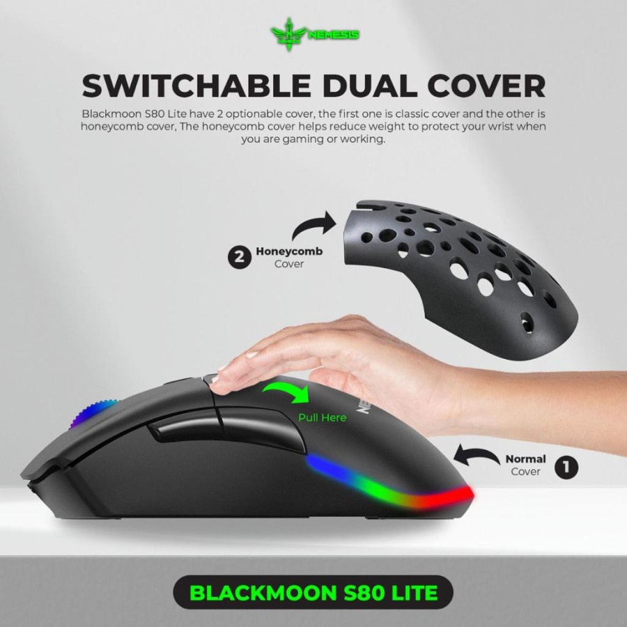 Jual NYK Nemesis S80 LITE BLACKMOON Mouse Wireless dual cover PC laptop ...
