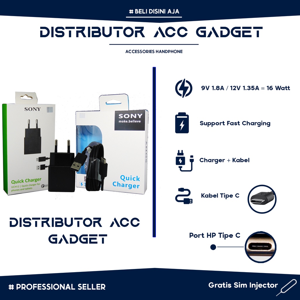 Jual Charger Sony Tipe C 12V 9V 5V Fast Charging Original Casan Sony ...
