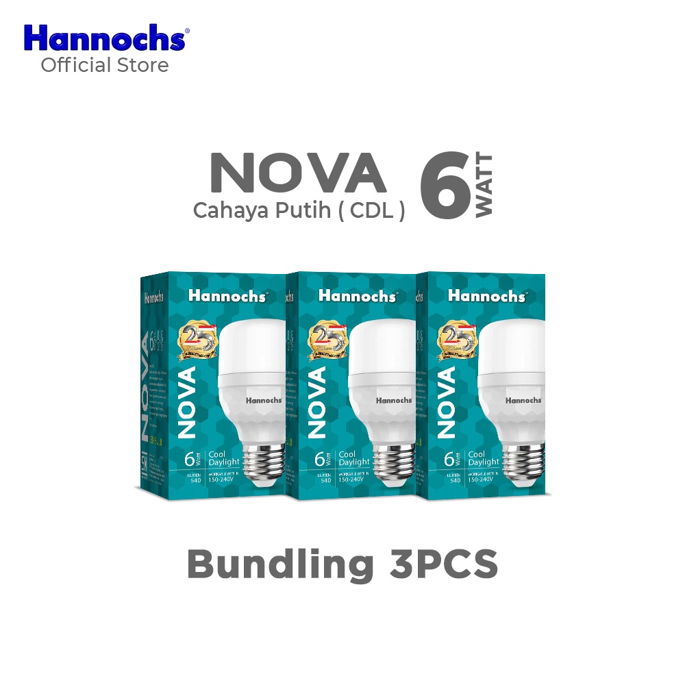 Jual Hannochs Lampu Bohlam LED NOVA 6W Cahaya Putih Paket isi 3pcs ...
