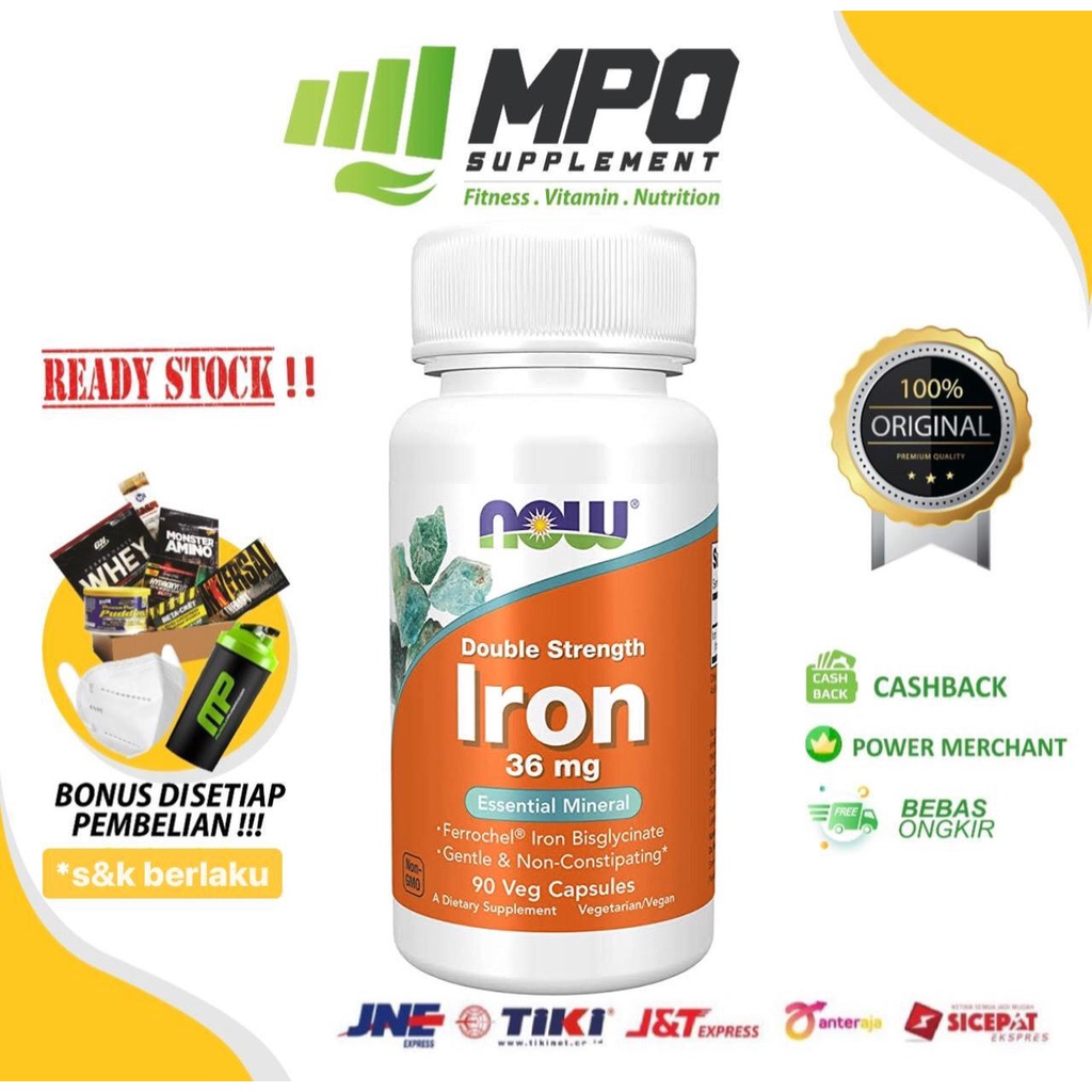 Jual NOW Foods Double Strength Iron 36mg 90caps NOW Foods Iron NOW Iron ...