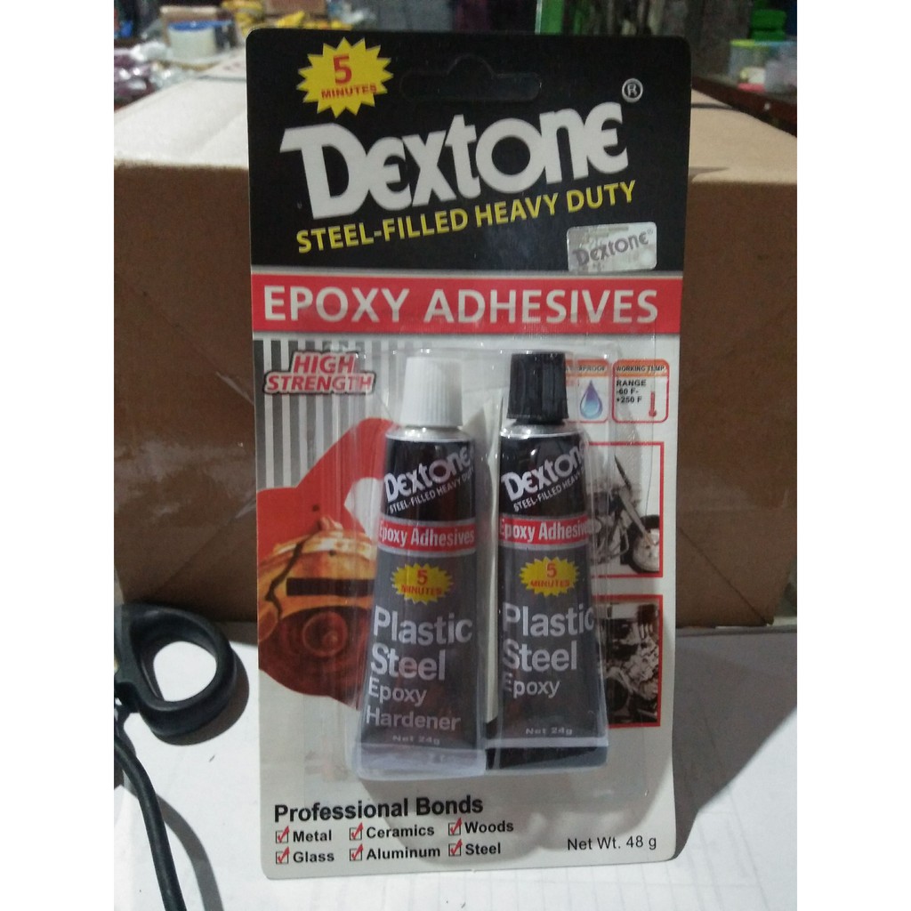 Jual LEM HITAM PUTIH DEXTONE PLASTIC STEEL 5 MINUTES EPOXY ADHESIVE 48 ...