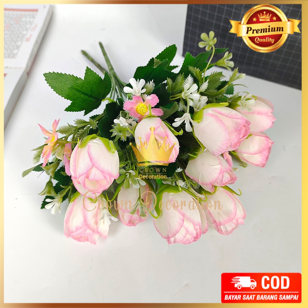 Jual Bunga mawar mini Tulip cabang 5 - Imitasi mawar tulip artificial ...