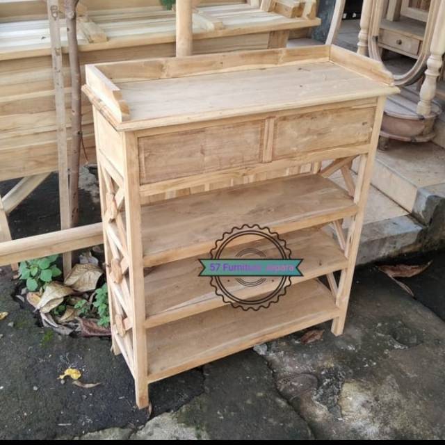 Jual Rak sepatu/Tempat Sendal motif silang jati Mentahan Jepara ...