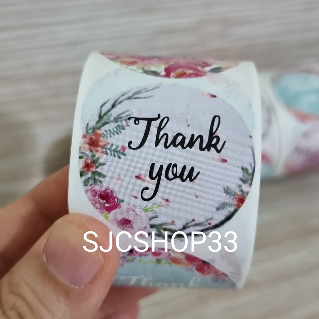 Jual 1 roll isi 350 ukuran 3,8 cm sticker label thank you flower ...