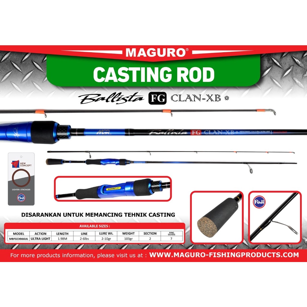Jual Rod MAGURO BALLISTA FG CLAN-XB 662UL / 198cm (Line Test 2-6lbs ...