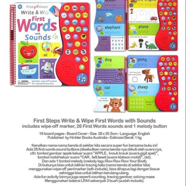 Jual First steps write and wipe first words with sounds . Buku wipe ...