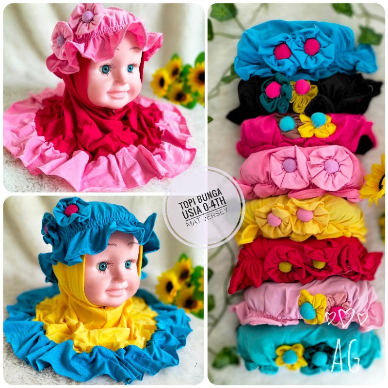 Jual ☘️ABIYYUCOLLECTION☘️ HIJAB ANAK TOPI BUNGA/JILBAB/KERUDUNG INSTAN ...