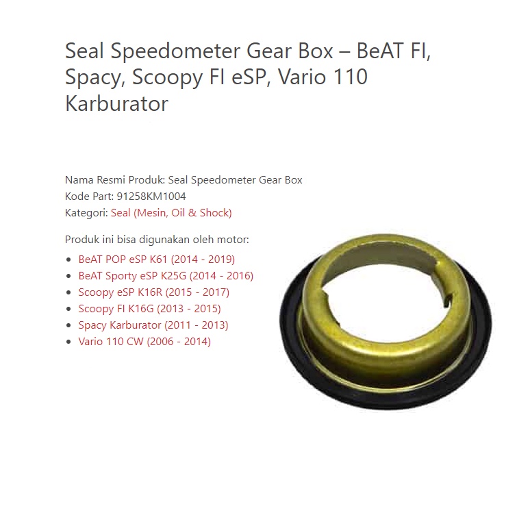 Jual 91258KM1004 Seal Speedometer Gear Box – BeAT FI, Spacy, Scoopy FI eSP, Vario 110 Karburator ...