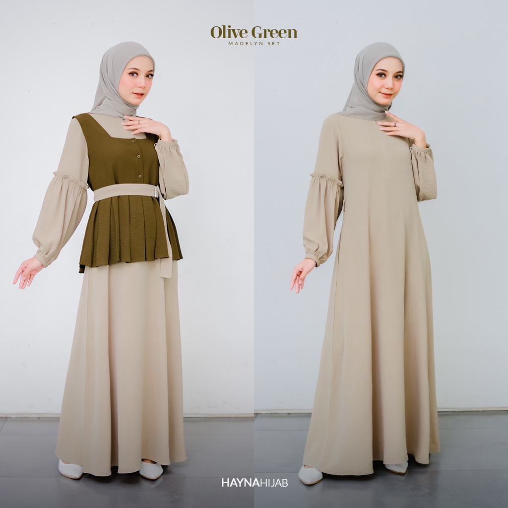 Jual HAYNA Madelyn Set (Olive Green) - Daily Dress 4 in 1 Korean Style ...