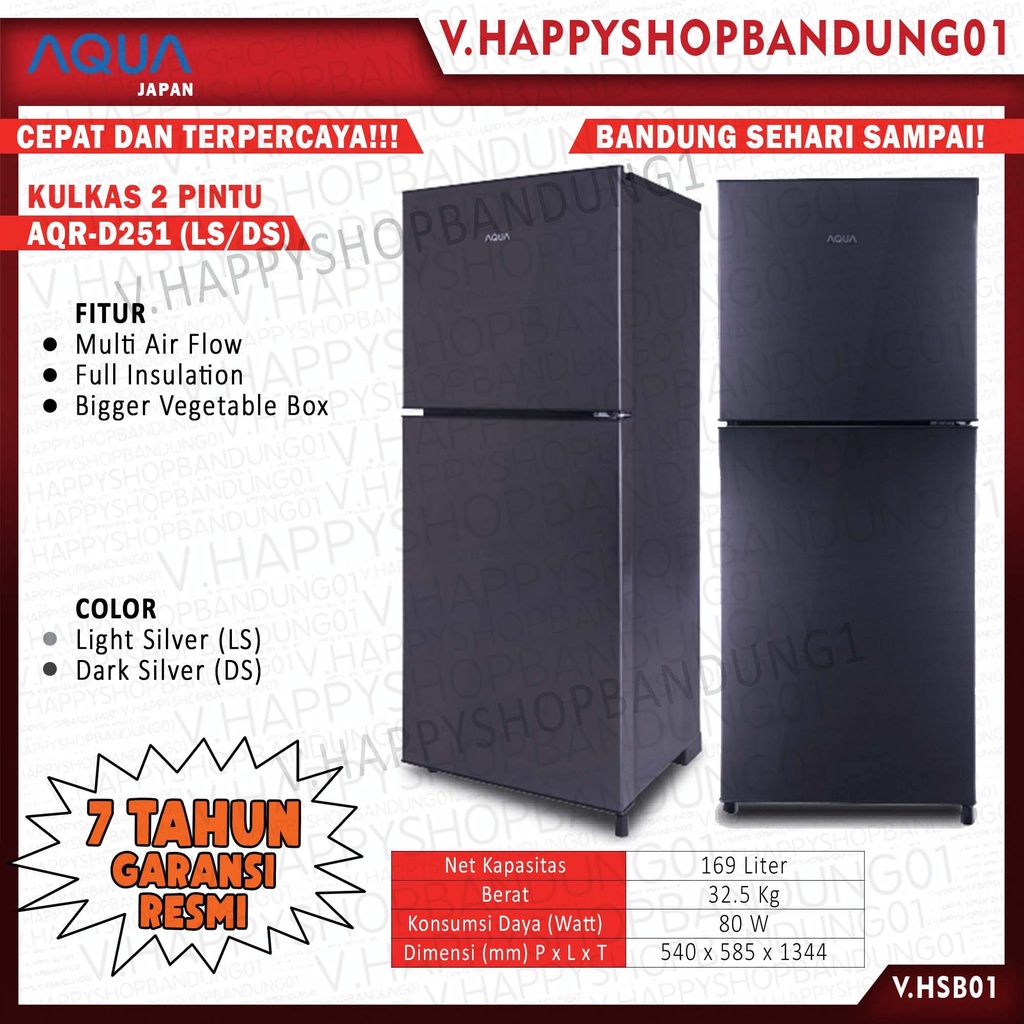 Jual kulkas 2 pintu aqua japan type AQR-D251 DS/LS low watt Jawa Barat #shopee | Shopee Indonesia